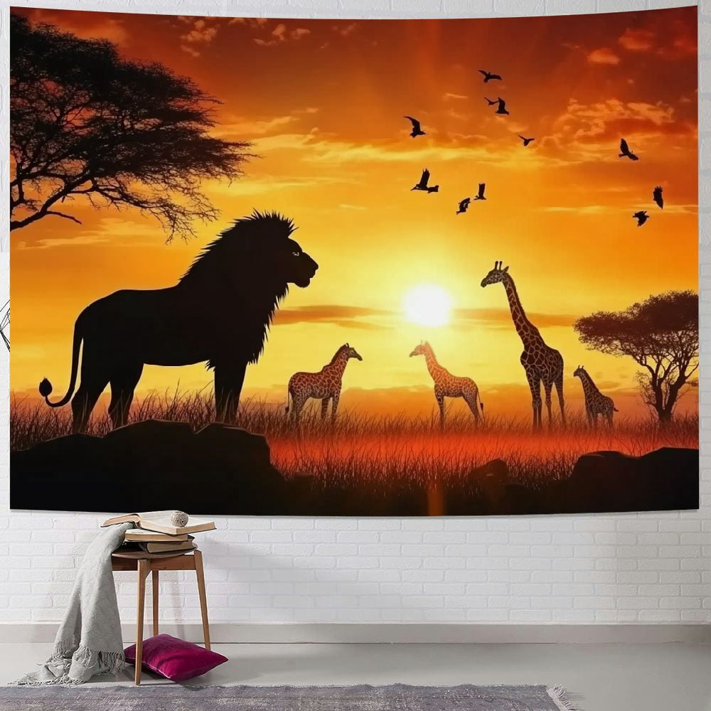 BCIIG African Safari Tapestry Wall Hanging Lion, Elephant, Giraffe Wild ...