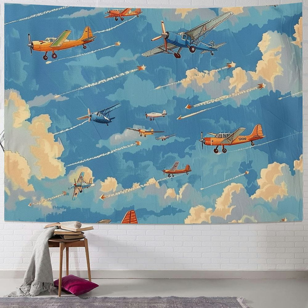BCIIG Airplanes Sky Clouds Tapestry Wall Hanging Unique Style Graphic ...