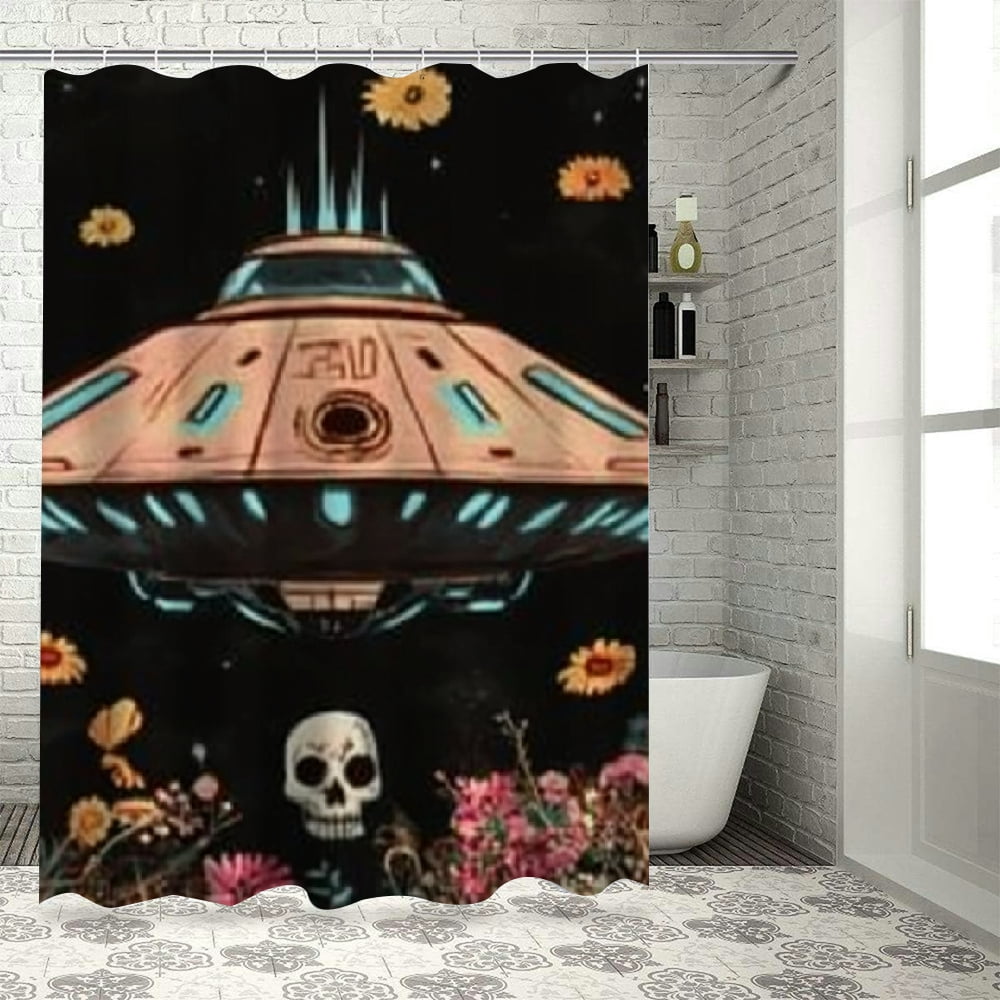 BCIIG Alien Ship Skulls Flowers Shower Curtain Set with Hooks 60"x72 ...