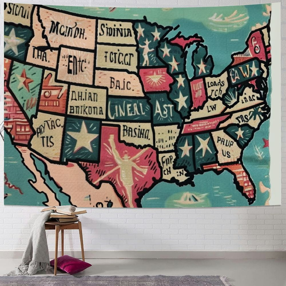 BCIIG Americana Stickers Tapestry Wall Hanging Unique Style Graphic ...
