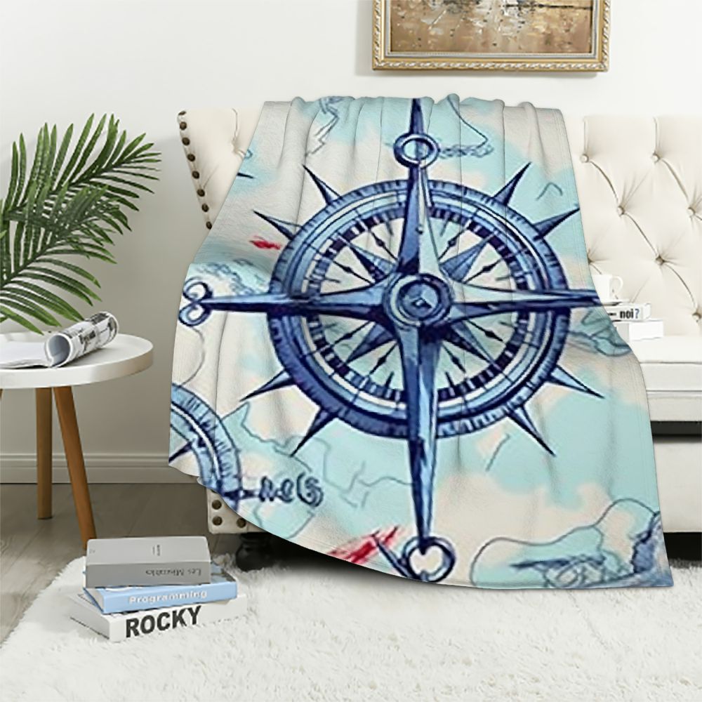 BCIIG Anchor Decor Sherpa Blanket Nautical Compass Blanket for Bed ...