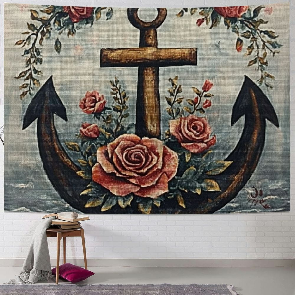 BCIIG Anchor Roses Folk Art Tapestry Wall Hanging Unique Style Graphic ...