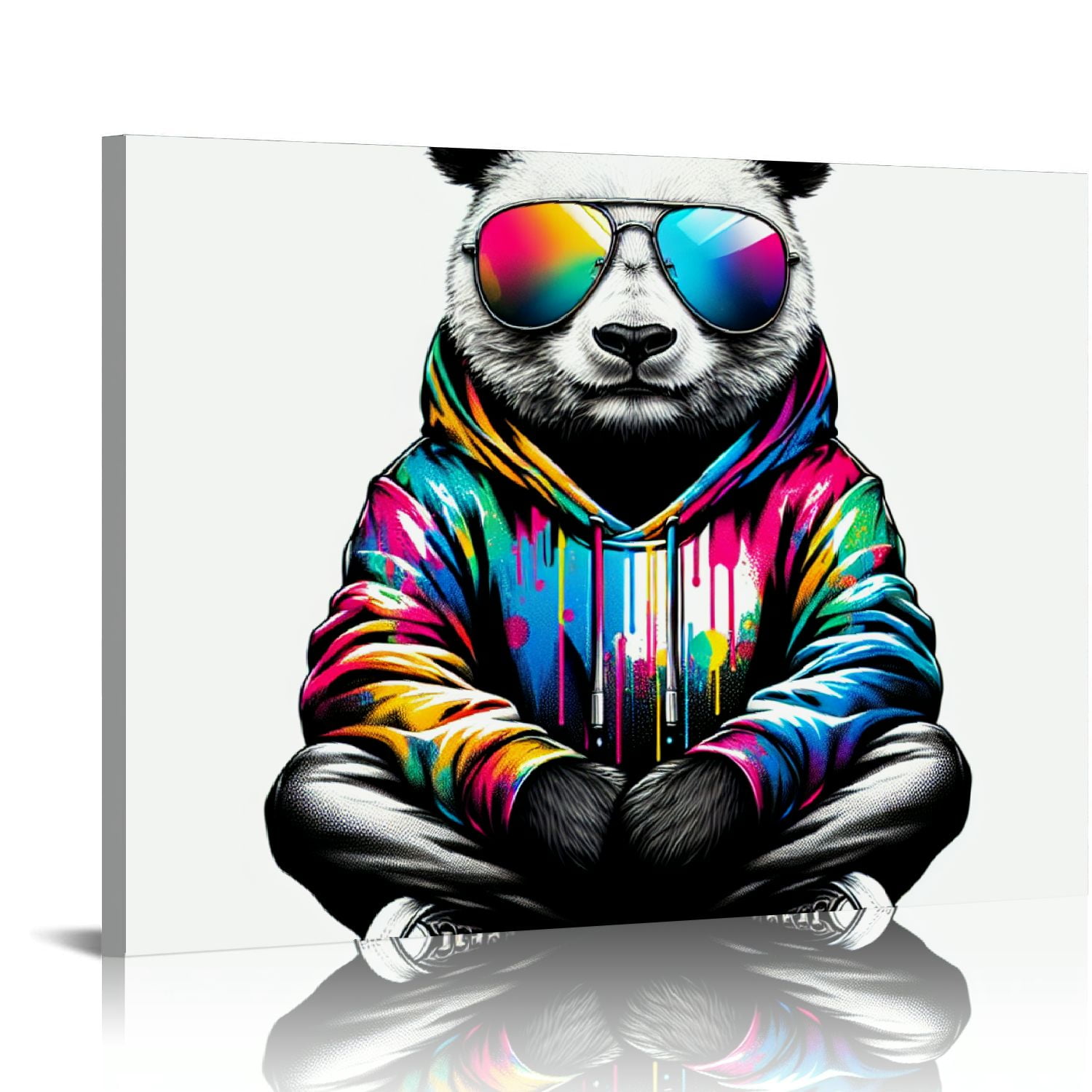 BCIIG Animal Picture Cool Wall Art, Cute Panda in Glasses Art Painting ...