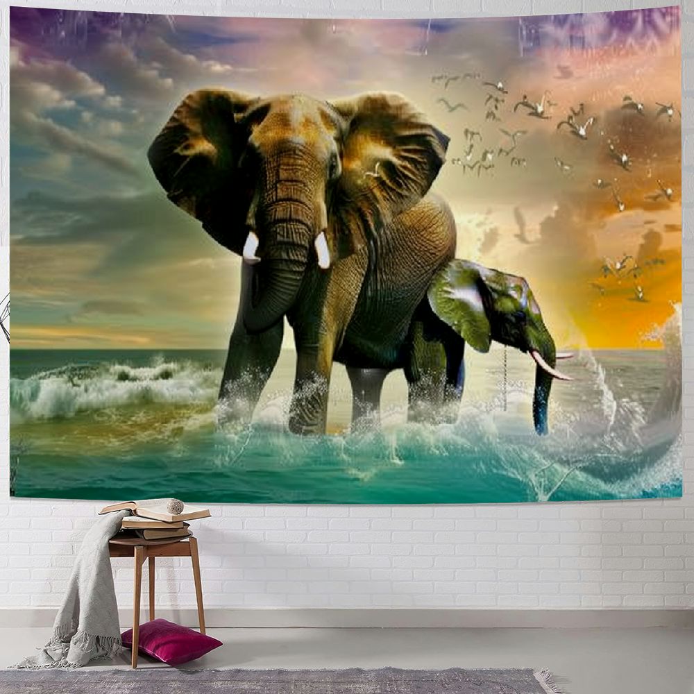 BCIIG Animal Theme Tapestry Safari Art, Africa Elephant and Baby ...