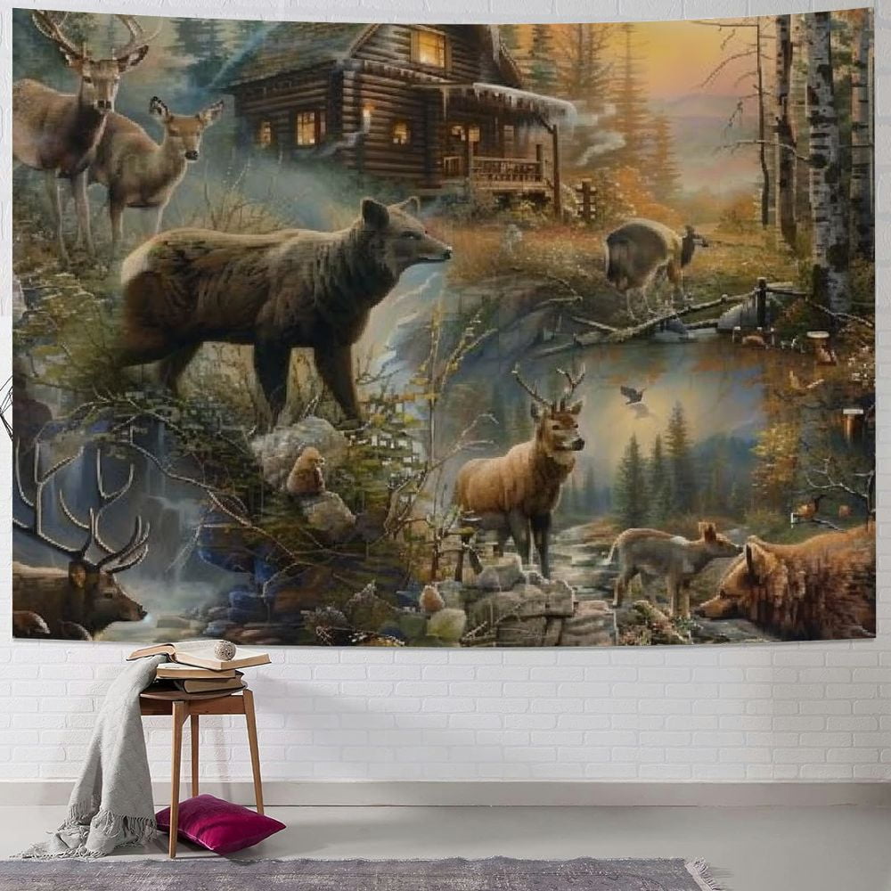 BCIIG Animals Forest Cabin Tapestry Wall Hanging Unique Style for Home ...