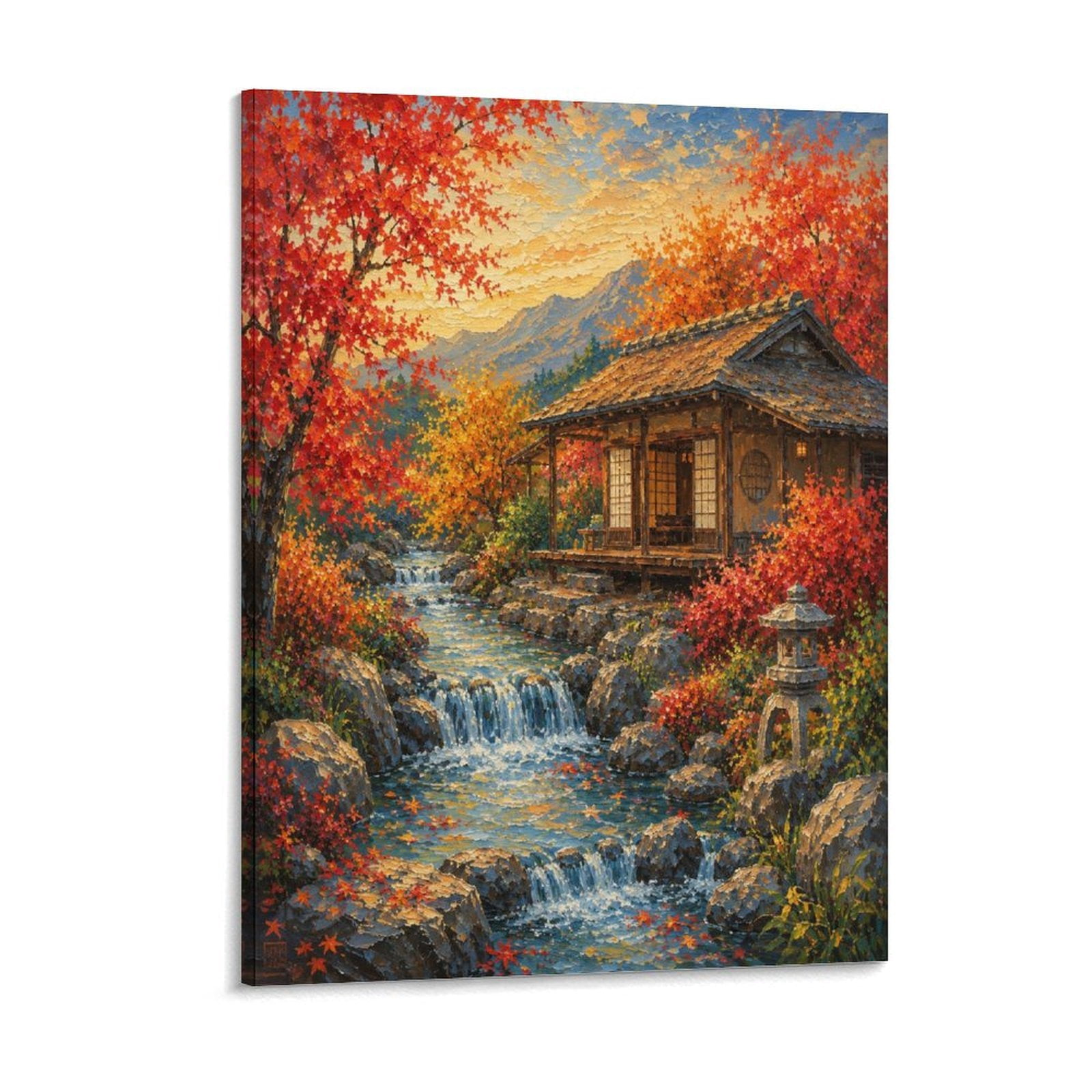 BCIIG Autumn Stream Wooden House Tapestry, Polyester Vertical Print ...