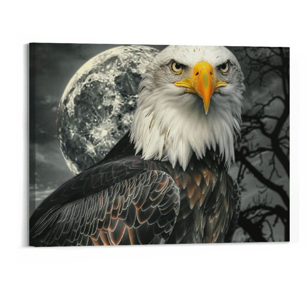 BCIIG Bald Eagle Canvas Wall Art Eagle under Full Moon Pictures Modern ...