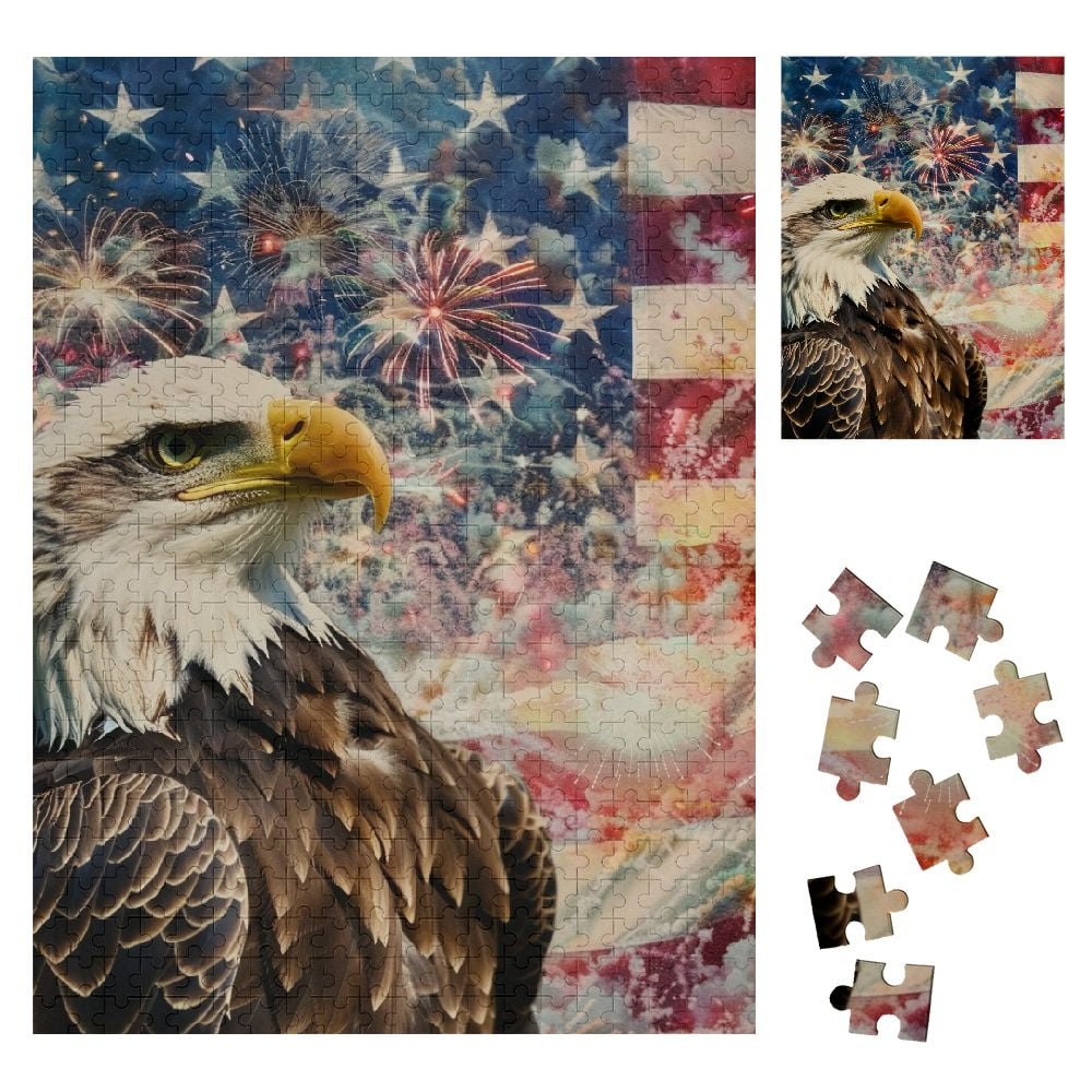 BCIIG Bald Eagle Flag Fireworks Wooden Jigsaw Puzzle Vertical Style ...