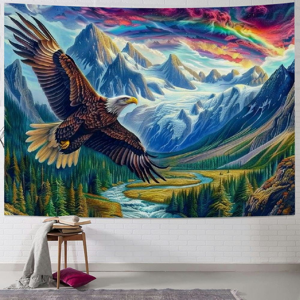 BCIIG Bald Eagle Tapestry Watercolor Mountain Forest Tapestry Fantasy ...