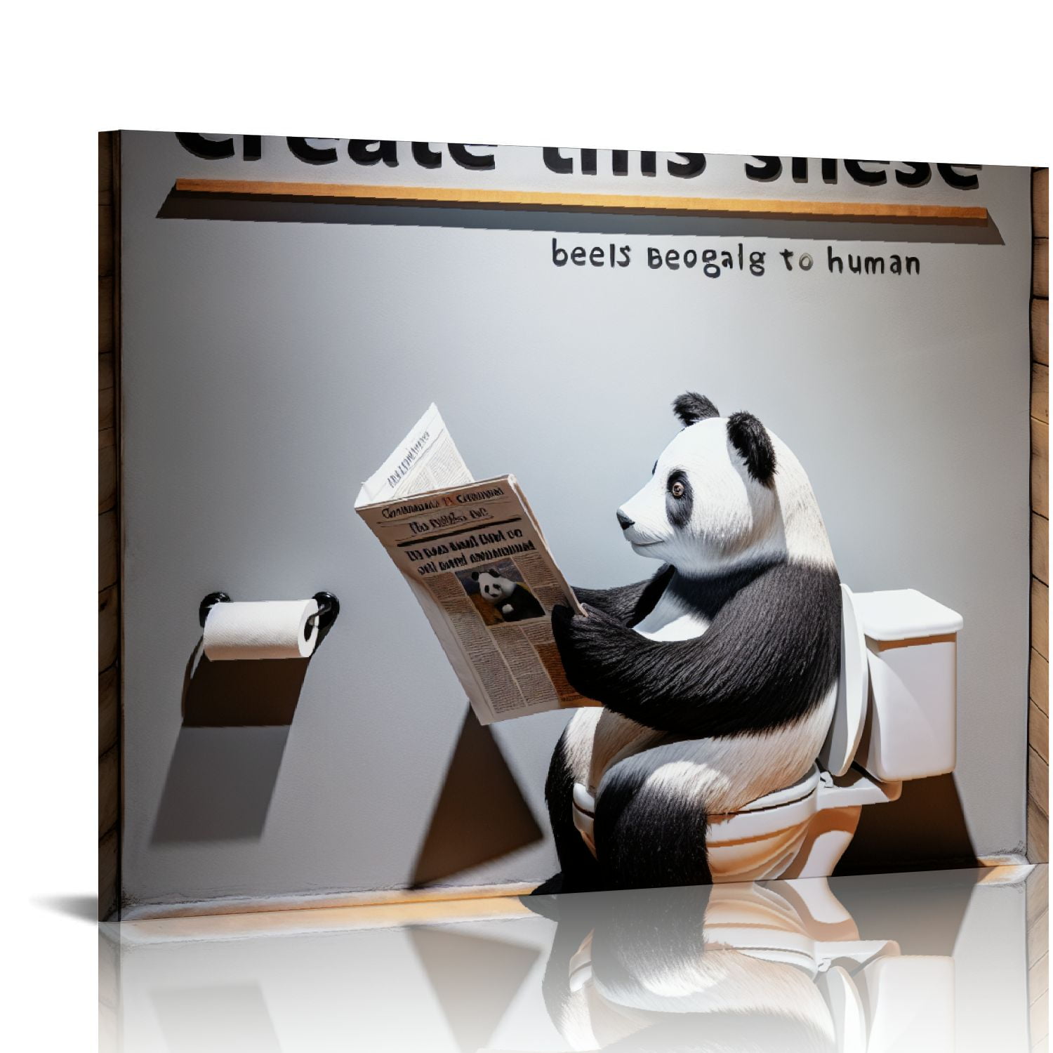 BCIIG Bathroom Wall Art Cute Panda Sitting on Toilet Reading Newspaper ...