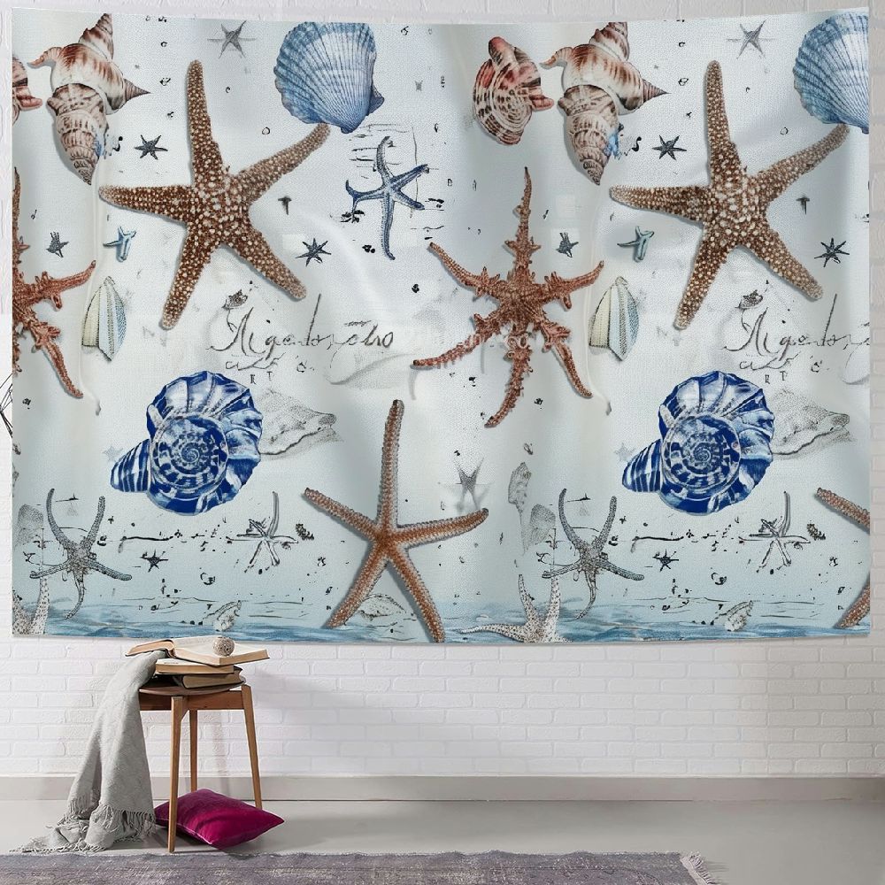 BCIIG Beach Starfish Tapestry Wall Hanging Tapestries Seashell ...