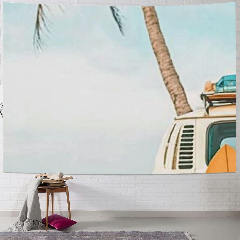 BCIIG Beach Tapestry Wall Hanging Vintage Car Tapestry Coconut Tree ...