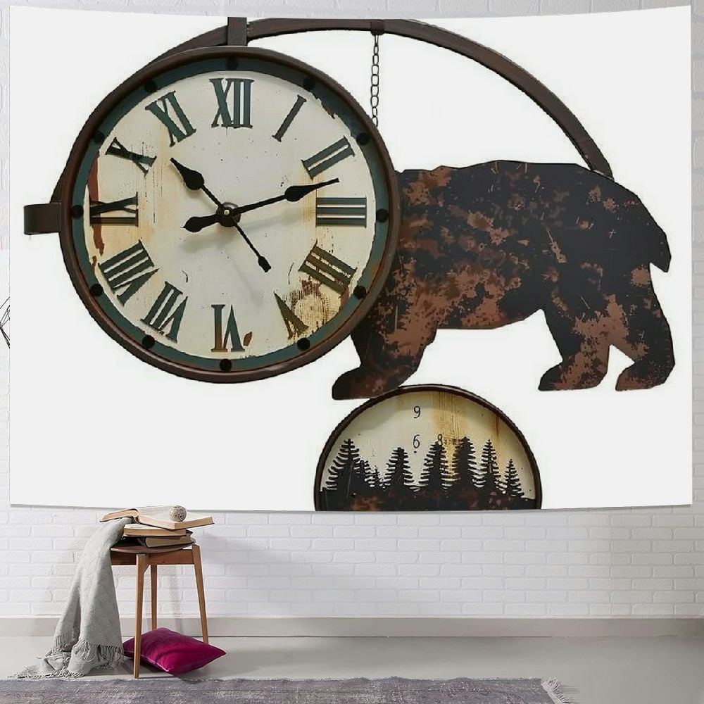 BCIIG Bear Clock Double Sided Wall Clock Cabin Home Decor Rustic Forest ...