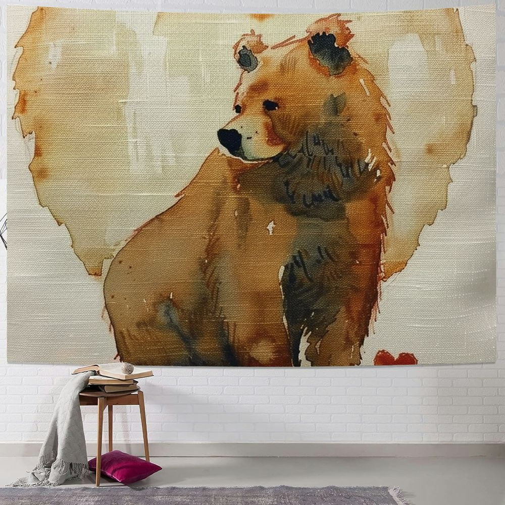 BCIIG Bear Heart Watercolor Tapestry Wall Hanging Unique Style Graphic ...