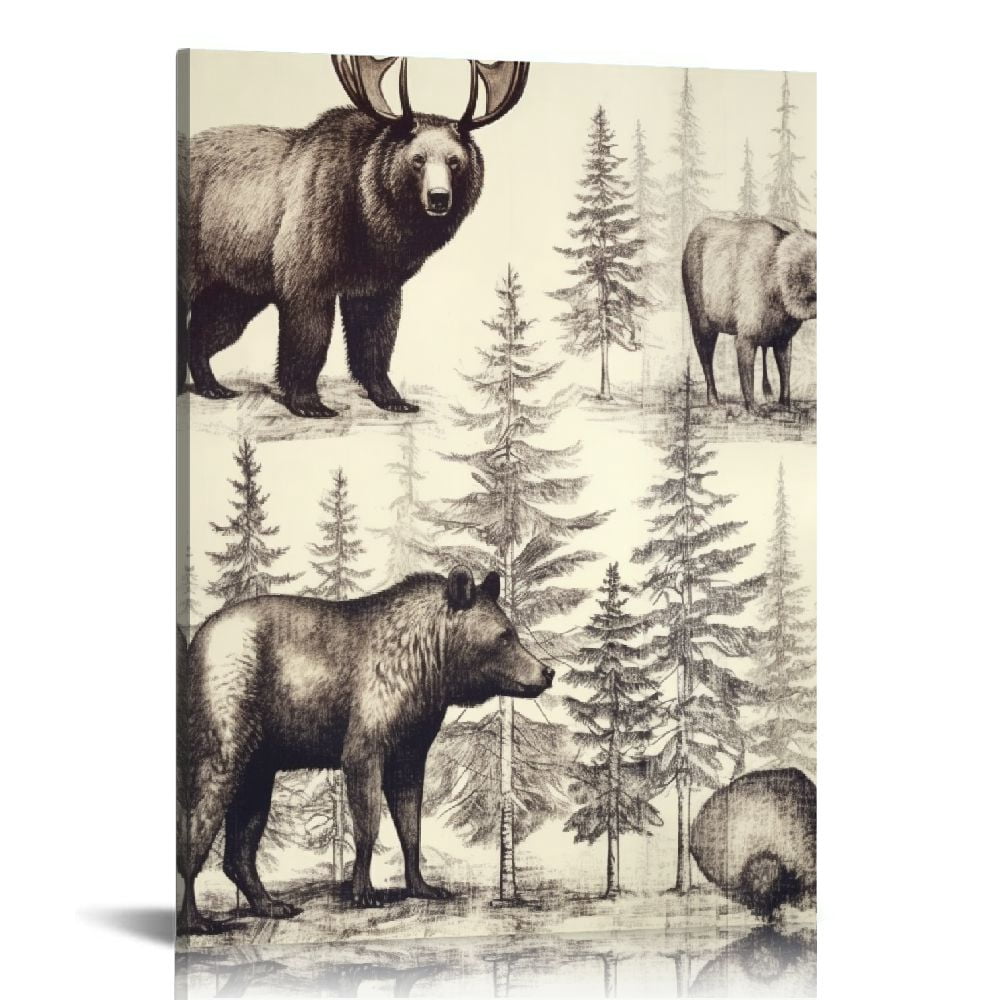 BCIIG Bear Moose Trees Fine Art Aesthetic Poster & Print Wall Painting ...