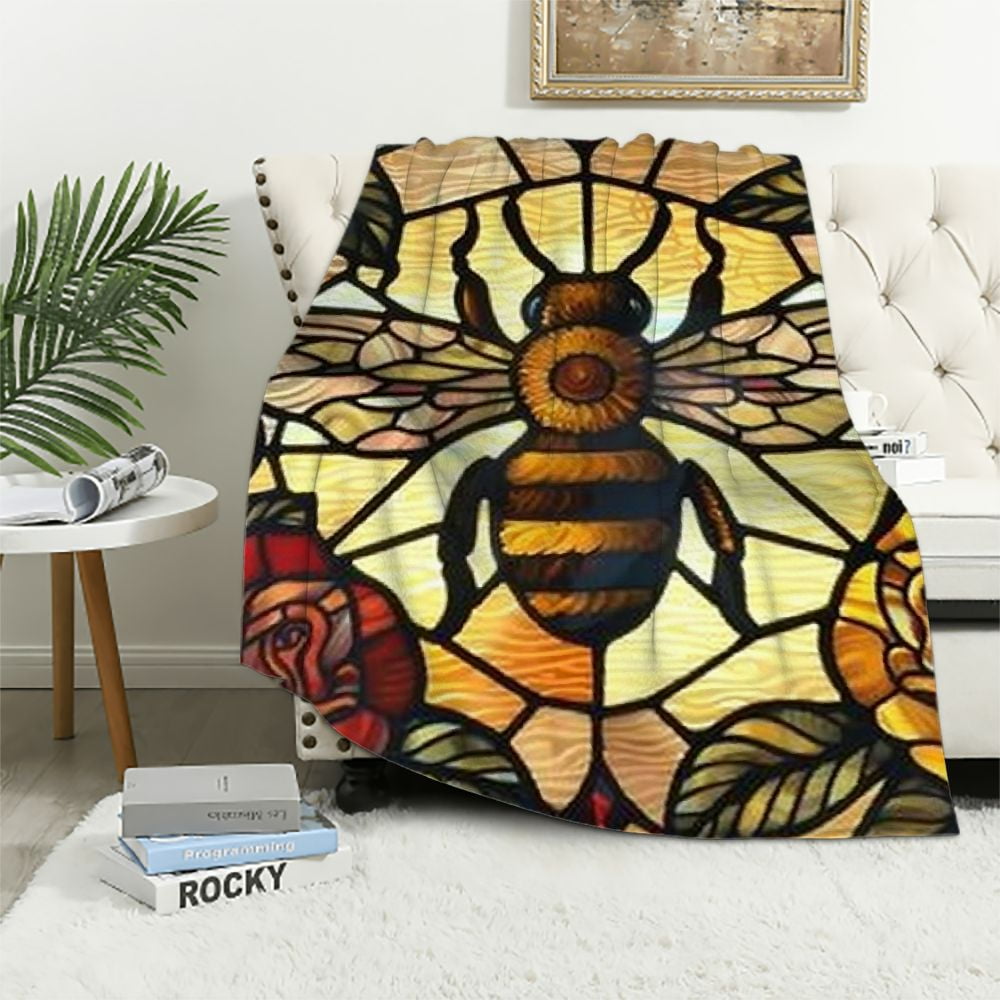 BCIIG Bee Blanket for Adults Kids Bee Blanket Gifts Flannel Stained ...