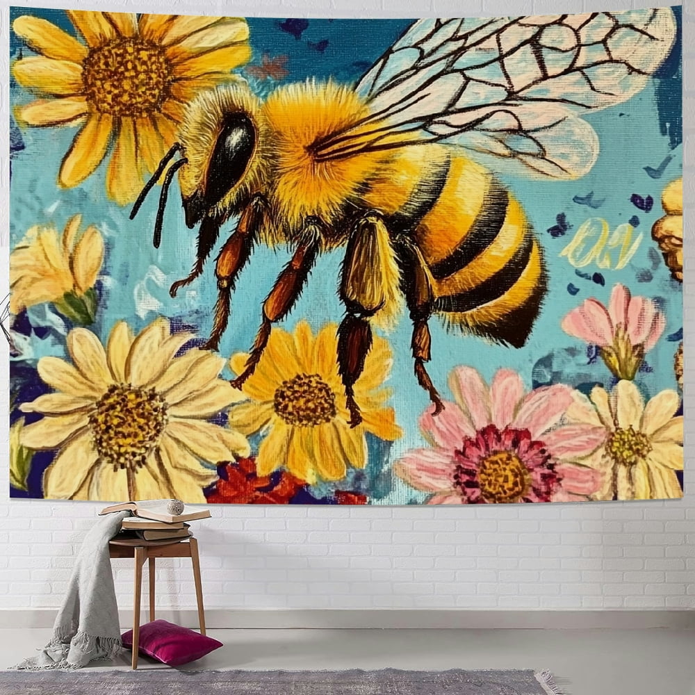 BCIIG Bee Flowers Kindness Tapestry Wall Hanging Unique Style Graphic ...