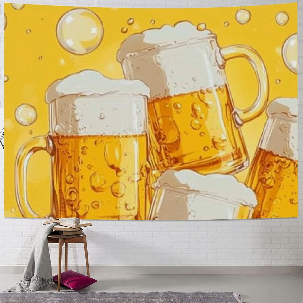 BCIIG Beer Mugs Bubbles Tapestry Wall Hanging Unique Style Graphic ...