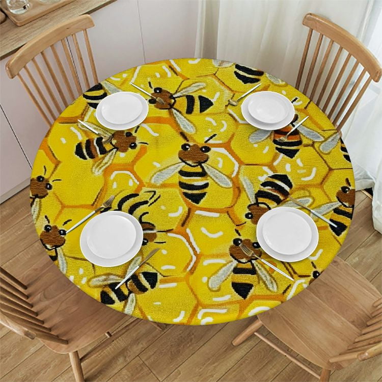 BCIIG Bees Beehive Round Table Cover Stain Resistant Washable Indoor ...