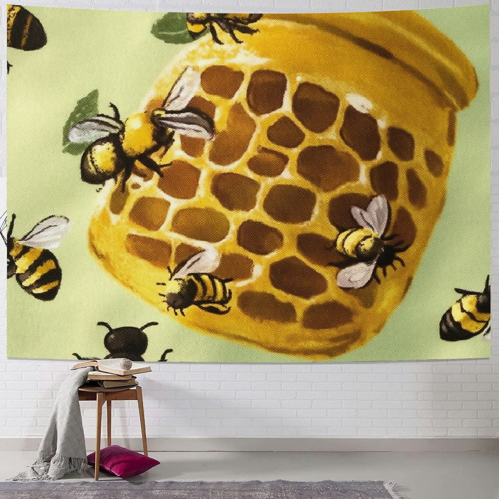 BCIIG Bees Honey Comb Honey Jar Tapestry Wall Hanging Unique Style Home ...