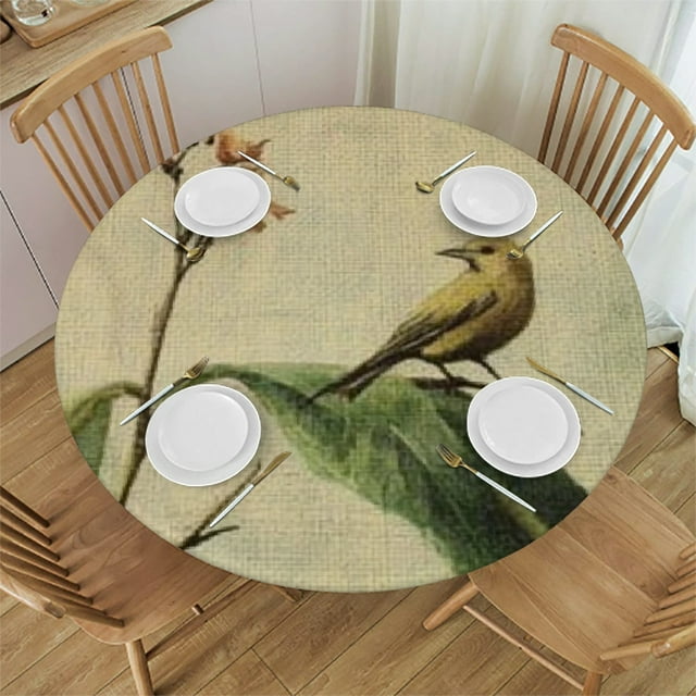 BCIIG Bird Branch Tree Round Tablecloth Stain-Resistant Washable for ...
