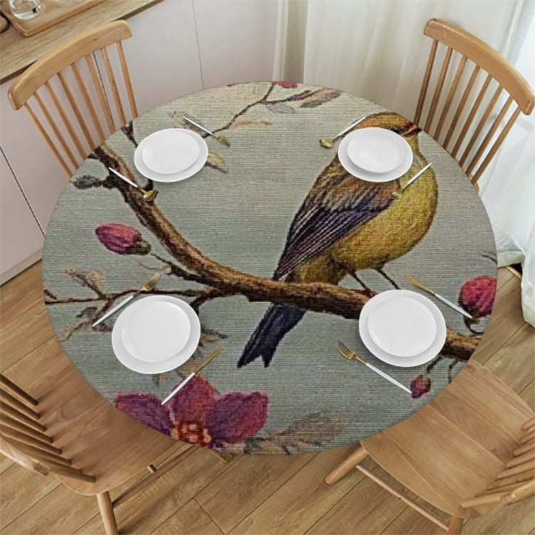BCIIG Bird Flowers Round Tablecloth, Stain-Resistant, Washable, Ideal ...
