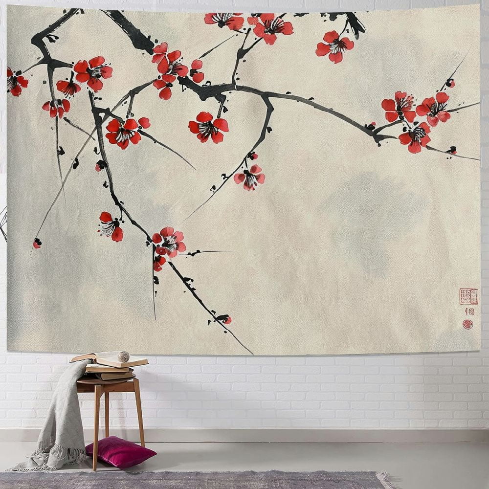 BCIIG Bird Red Flowers Tapestry Wall Hanging Unique Style Graphic ...