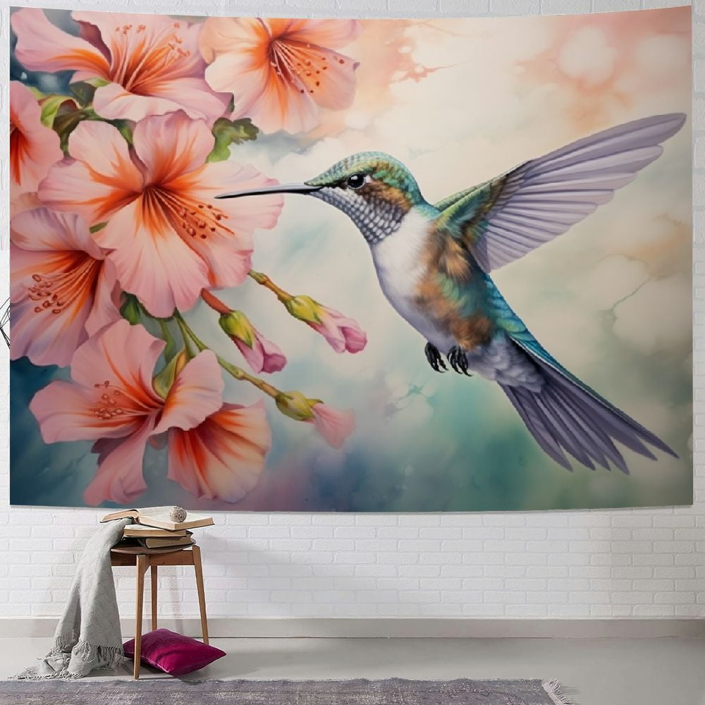 BCIIG Bird Tapestry Spring Watercolor Floral Hummingbird Tapestry Wall ...