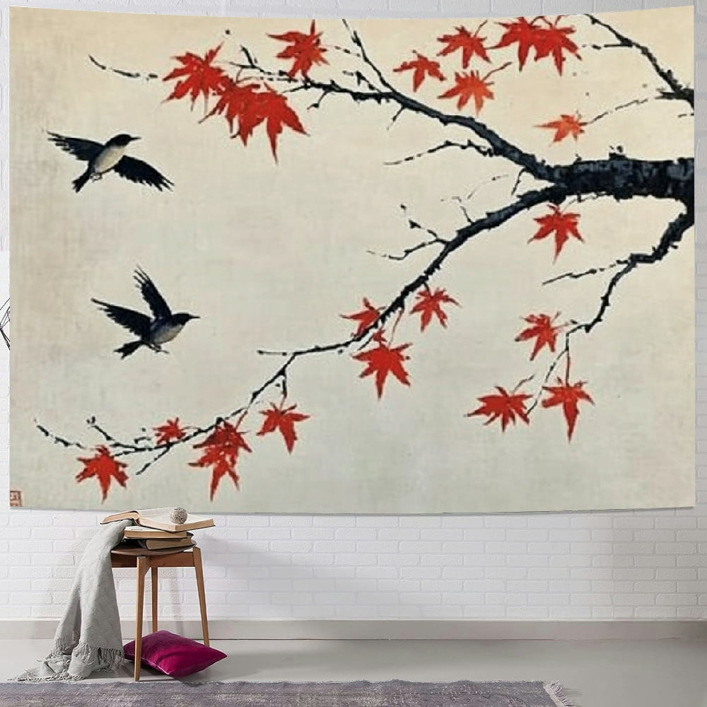 BCIIG Birds Branch Red Leaves Tapestry Wall Hanging Unique Style ...