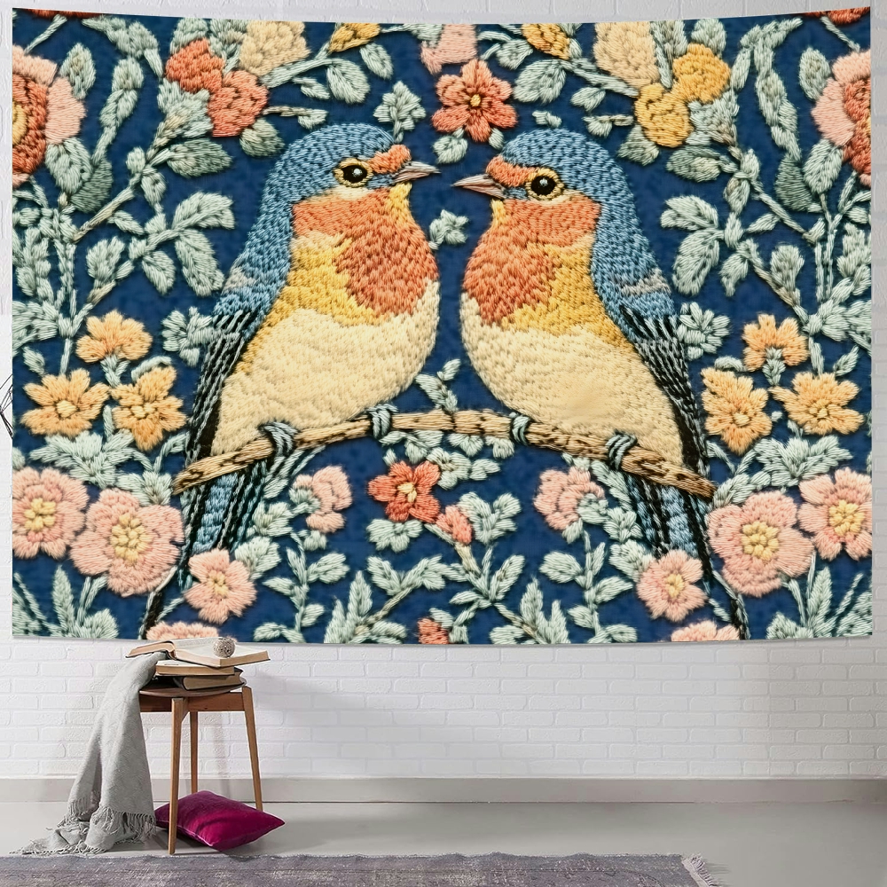 BCIIG Birds Flowers Embroidered Tapestry Wall Hanging Home Decor ...