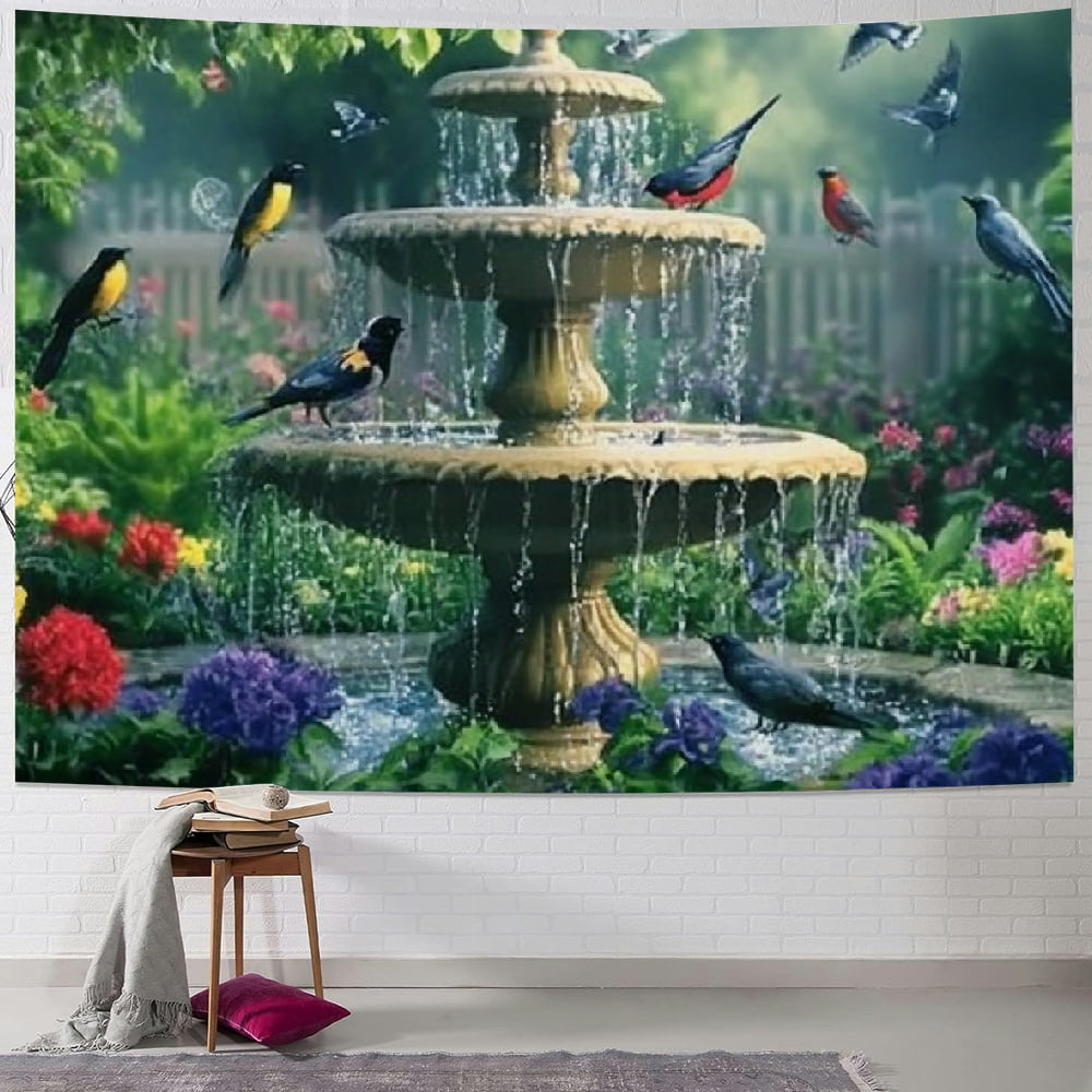 BCIIG Birds Fountain Tapestry Wall Hanging Unique Style Graphic ...