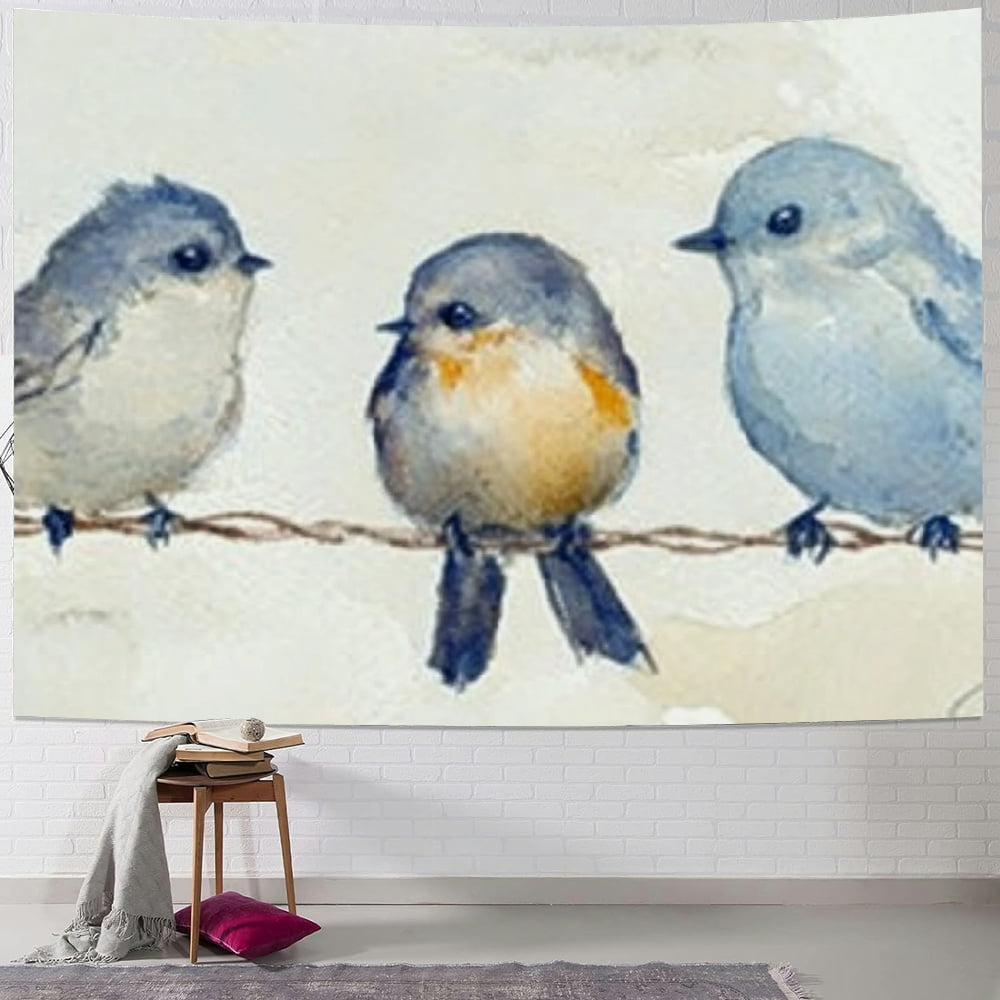 BCIIG Birds Wire Watercolor Painting Tapestry Wall Hanging Unique Style ...