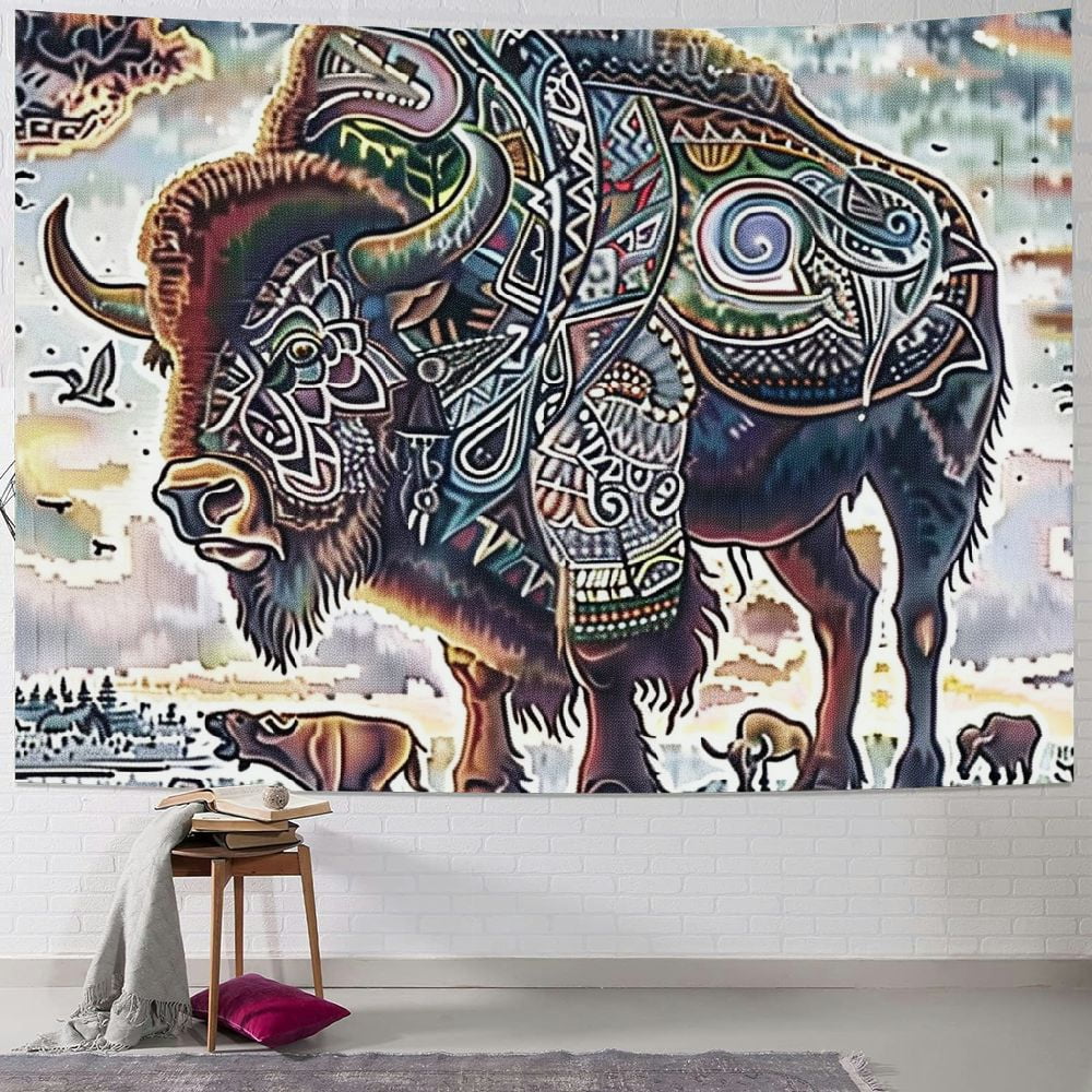 BCIIG Bison Tapestry Wall Hanging Unique Style Graphic Tapestries Home ...