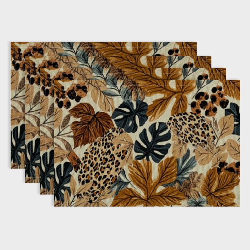 BCIIG Black Brown Leopard Placemats Set of ,Tropical Palm Leaves Place ...