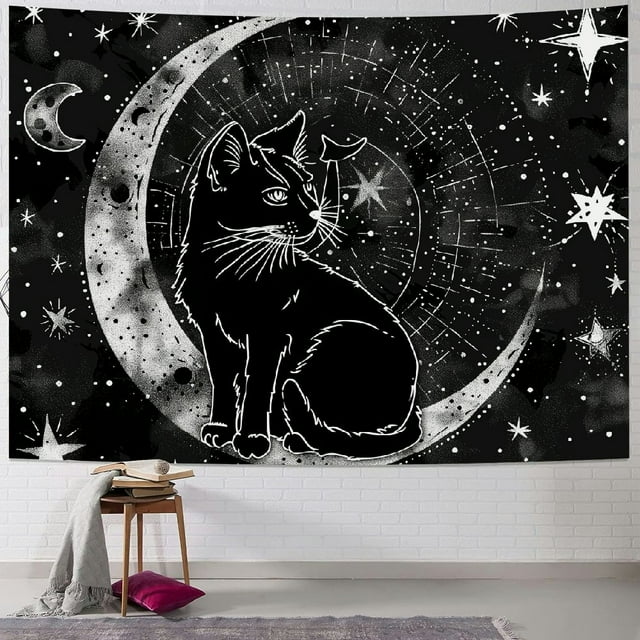 BCIIG Black Cat Tapestry for Men Gothic Witch Moon Cool Anime ...