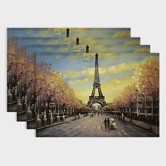 BCIIG Black Europe Oil Painting Placemats,Beige Eiffel Tower Washable ...