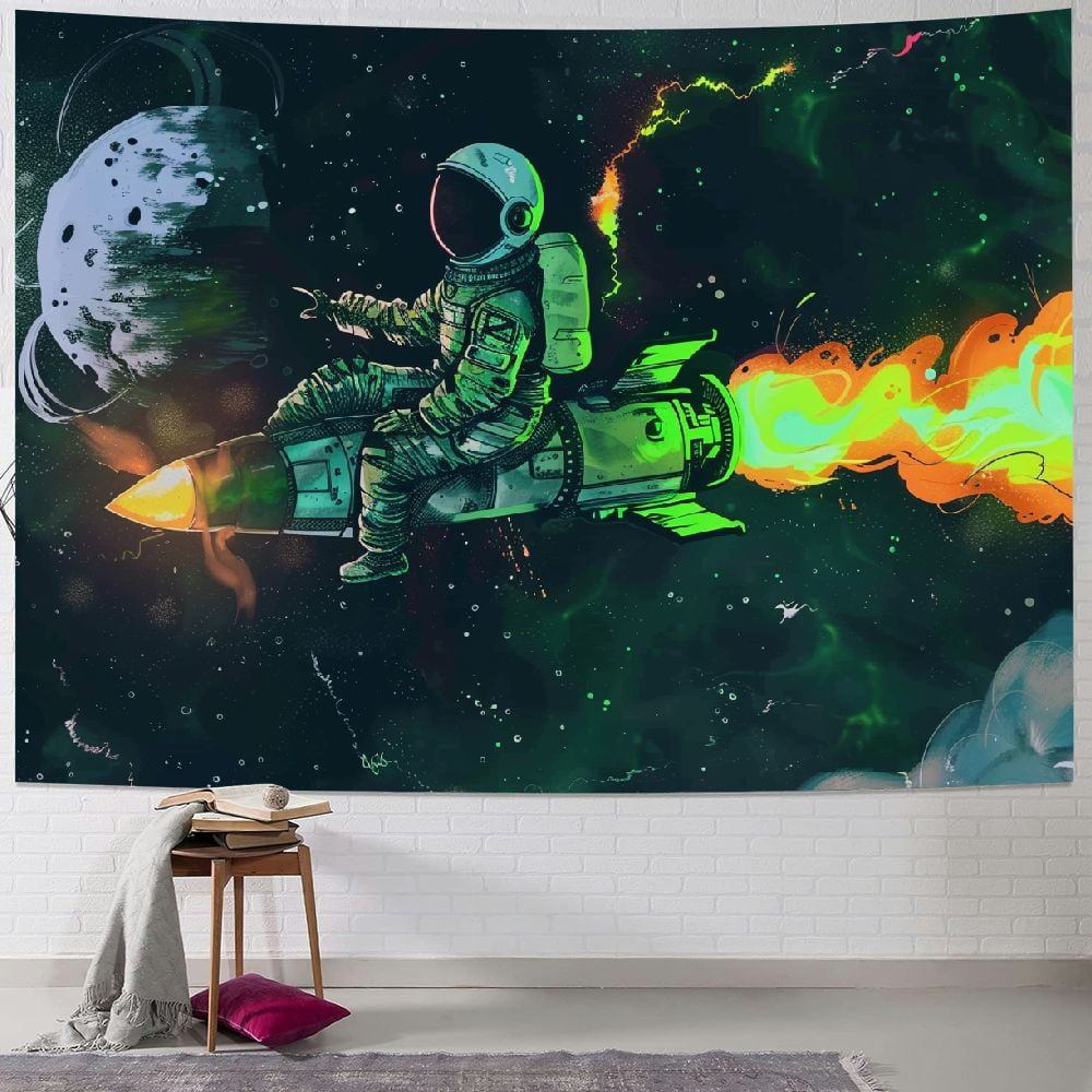 BCIIG Black Light Tapestry Astronaut Space Alien Space Stars Green ...