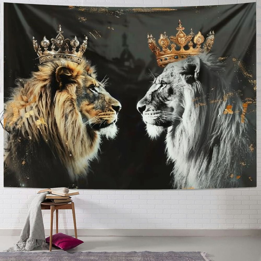 BCIIG Black and White Lion Tapestry Art African King and Queen with ...