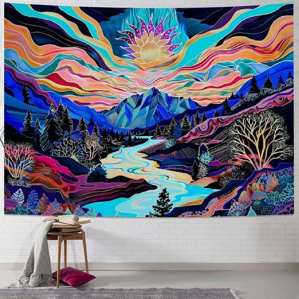 BCIIG Blacklight Forest Mountain Tapestry Sun Tapestry UV Reactive ...