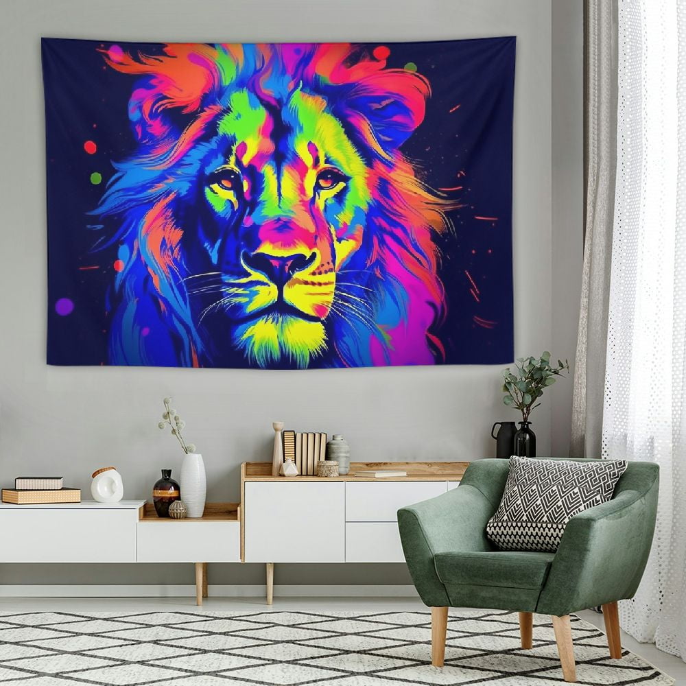 BCIIG Blacklight Lion Tapestry UV Reactive Neon Tapestry Trippy Cool ...