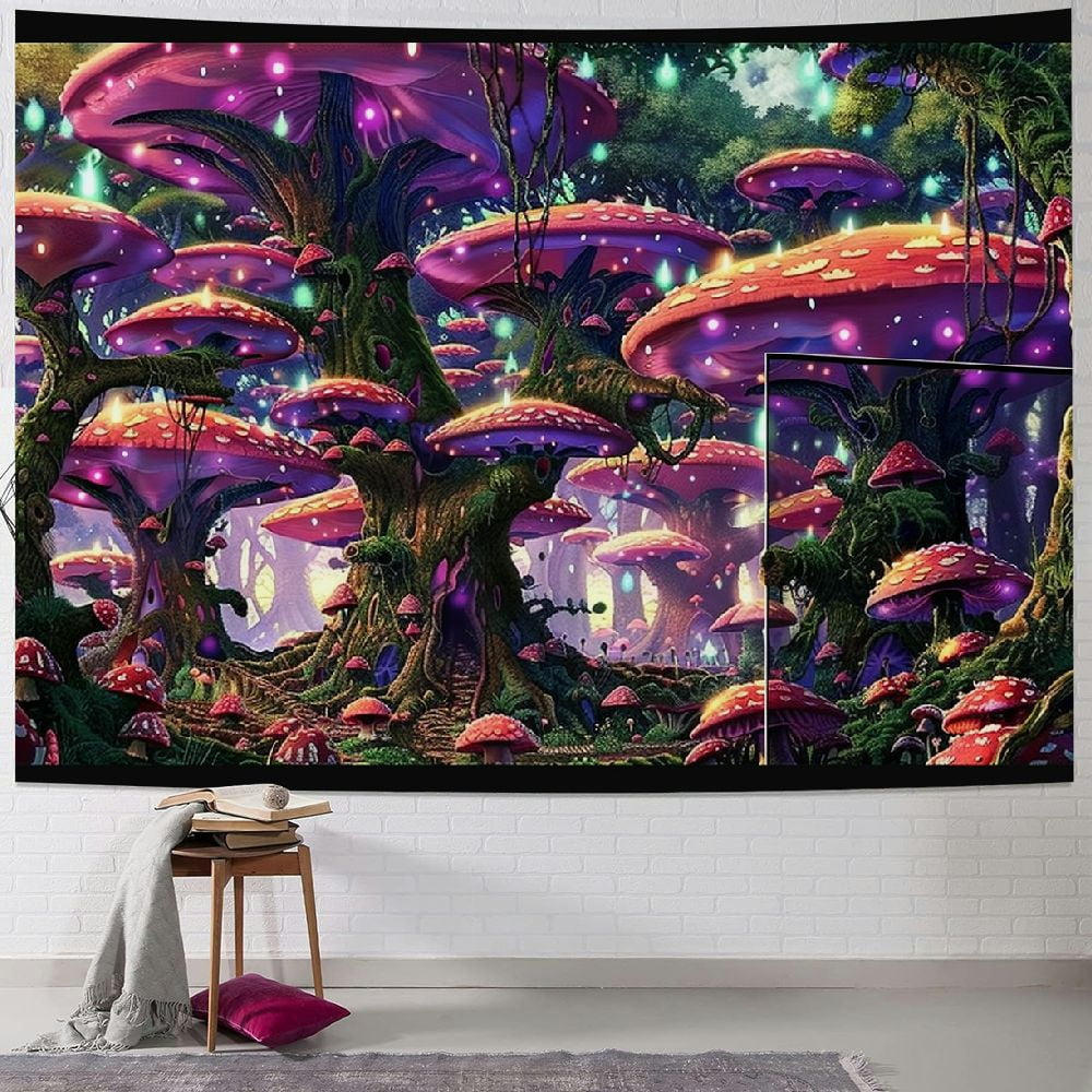 BCIIG Blacklight Mushroom Tapestry Fantasy Plant Tapestry Glow in the ...
