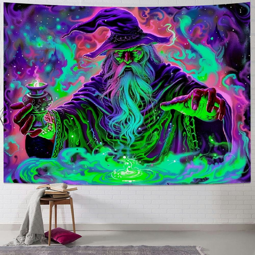 BCIIG Blacklight Tapestry Trippy Wizard Tapestry for Bedroom UV ...