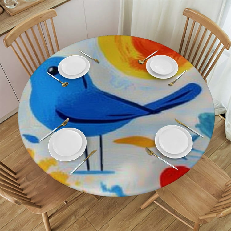 BCIIG Blue Bird Theme Round Tablecloth Stain-Resistant Washable Indoor ...