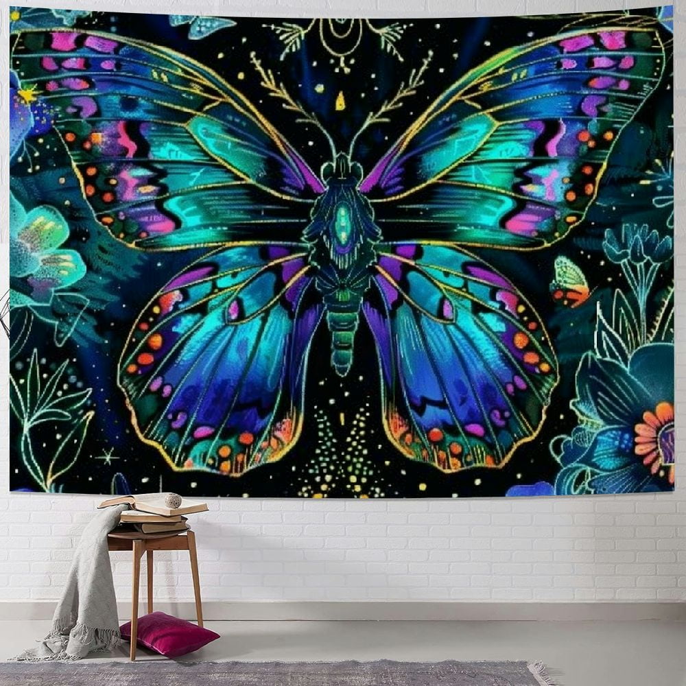 BCIIG Blue Butterfly Tapestry Boho Floral Tapestries Botanical Moon ...