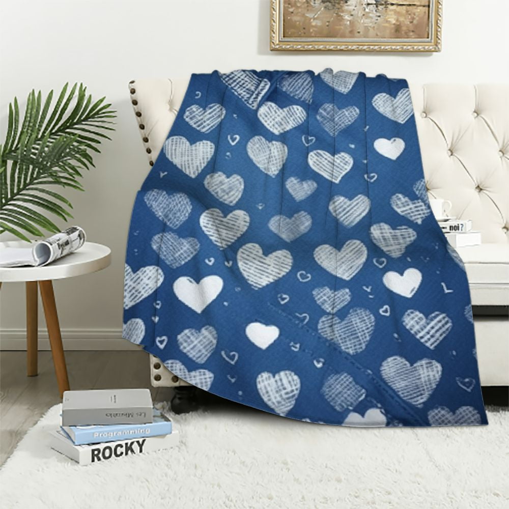 BCIIG Blue Denim Hearts Blanket Throw Blanket Soft Fuzzy Travel Blanket ...