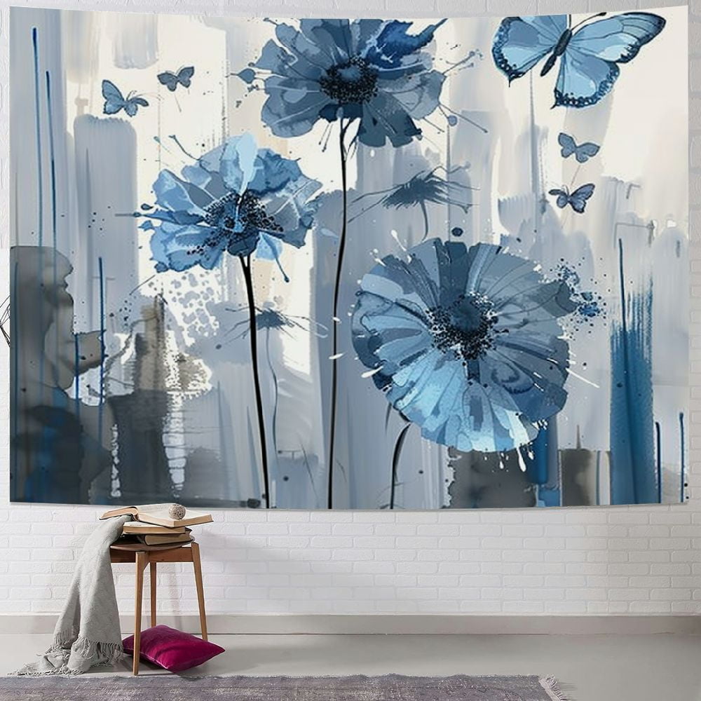 BCIIG Blue Flowers Butterfly Cityscape Tapestry Wall Hanging Unique ...