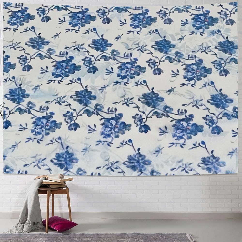 BCIIG Blue Flowers Tapestry Wall Hanging Unique Style Graphic ...