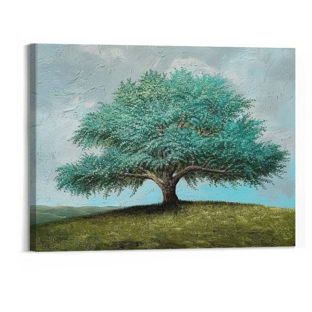 BCIIG Blue and Green Tree Oil Painting On Canvas Texture Abstract Art ...