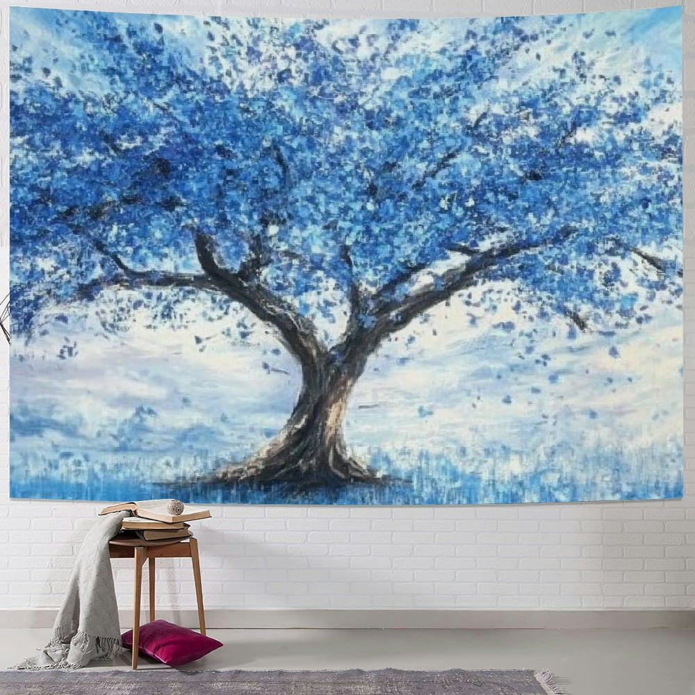 BCIIG Blue Leaves Tapestry Wall Hanging Unique Style Graphic Tapestries ...