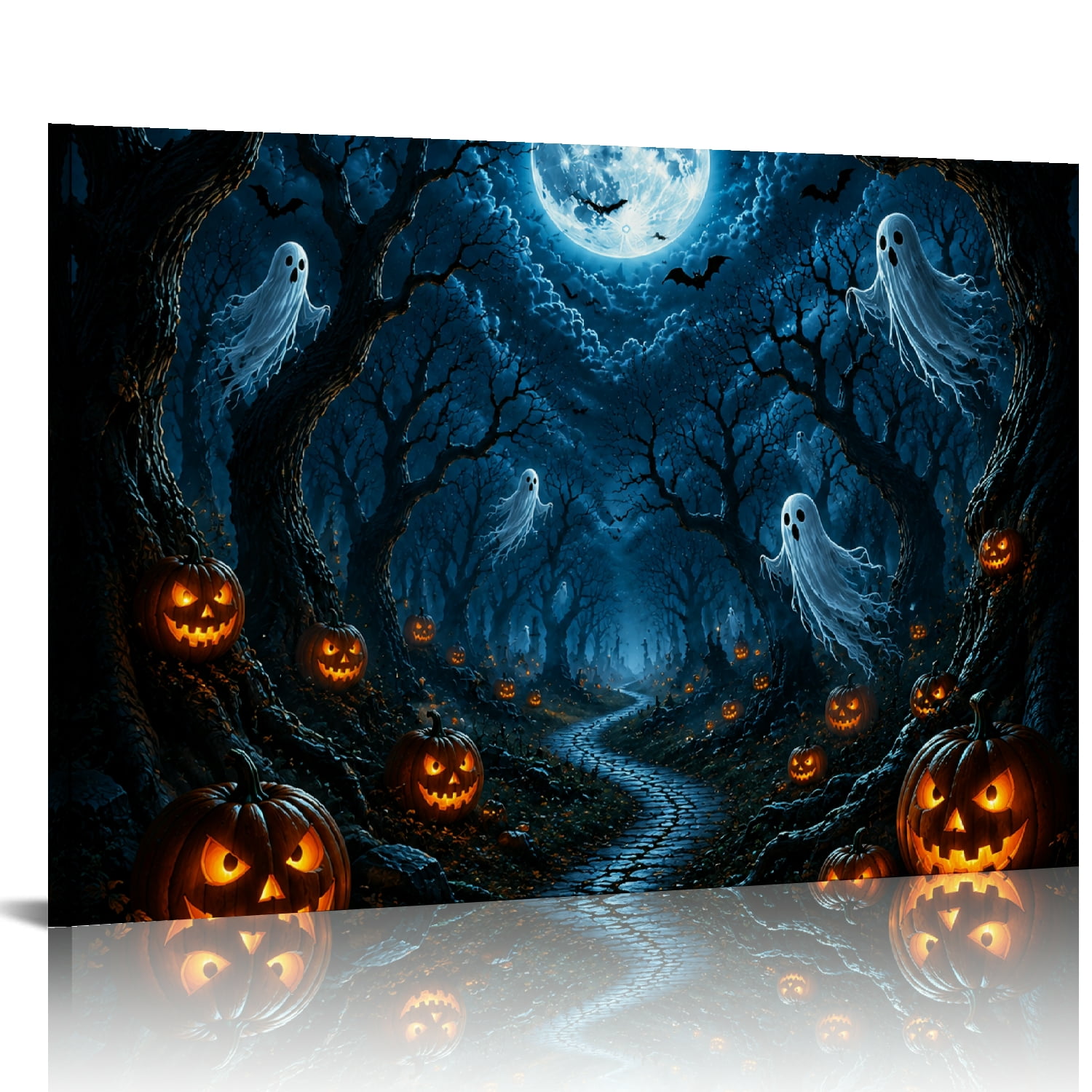 BCIIG Blue Moon Forest Ghost Pumpkin Path Canvas Prints Wall Art, Wall ...